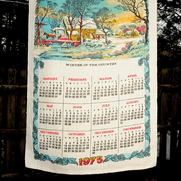 Vintage | Kitchen | Vtg 975 Calendar Towel Wintercountry Horse Stable ...